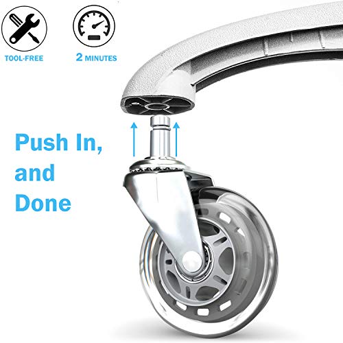 FOH Office Chair Wheels Set of 5 Heavy Duty Replacement Rubber Desk Chair Casters Best Protection for Your Hardwood Floors