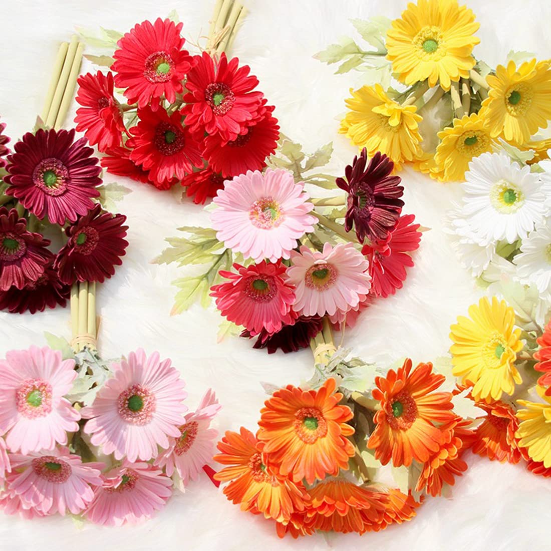 Qingriver 1 Bouquet(7 Stems) PU Gerbera Jamesonii African Daisy Artificial Flowers for Home Garden Wedding Party Decor (Orange&Yellow)