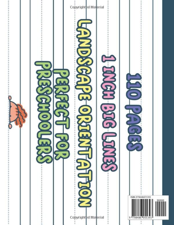 Preschool Handwriting Paper: LANDSCAPE with EXTRA LARGE LINES. 110 pages. 8.5x11 inches.