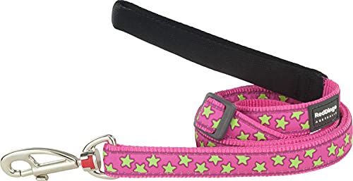 Red Dingo Hot Pink with Lime Green Stars Dog Lead, Large