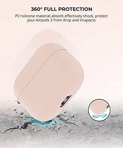 Homstect Compatible with Airpods 3 Case, Triple-Layer Protective Silicone Case for AirPods 3rd Generation (2021 Released) Charging Case Cover, Shockproof and Skin-Friendly, Front LED Visible-Pink Sand