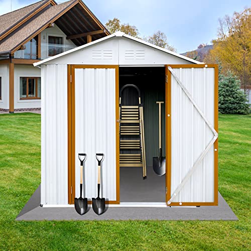 Morhome 6 x 4 FT Outdoor Storage Shed, Metal Garden Tool Shed, Outside Sheds & Outdoor Storage Galvanized Steel with Lockable Door for Backyard, Patio, Lawn, Brown