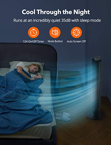 Orgtoy Tower Fan for Bedroom, 42” Oscillating Cooling Fan with Remote, Height Adjustable, 12H Timer, 5 Speeds, LED Display, Low Noise, Touchpad, Space-Saving, Quiet Stand Up Fan for Offices and Home