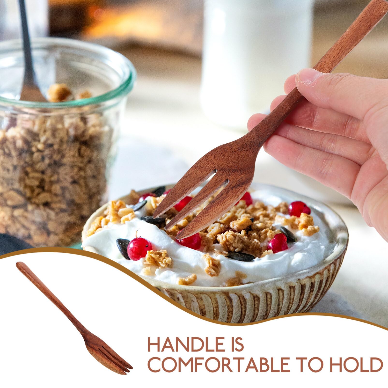 Cabilock Salad Mixing Fork Wood Salad Servers Long Handle Cooking Fork Wooden Kitchen Utensils for Salad BBQ Dessert Vegetable
