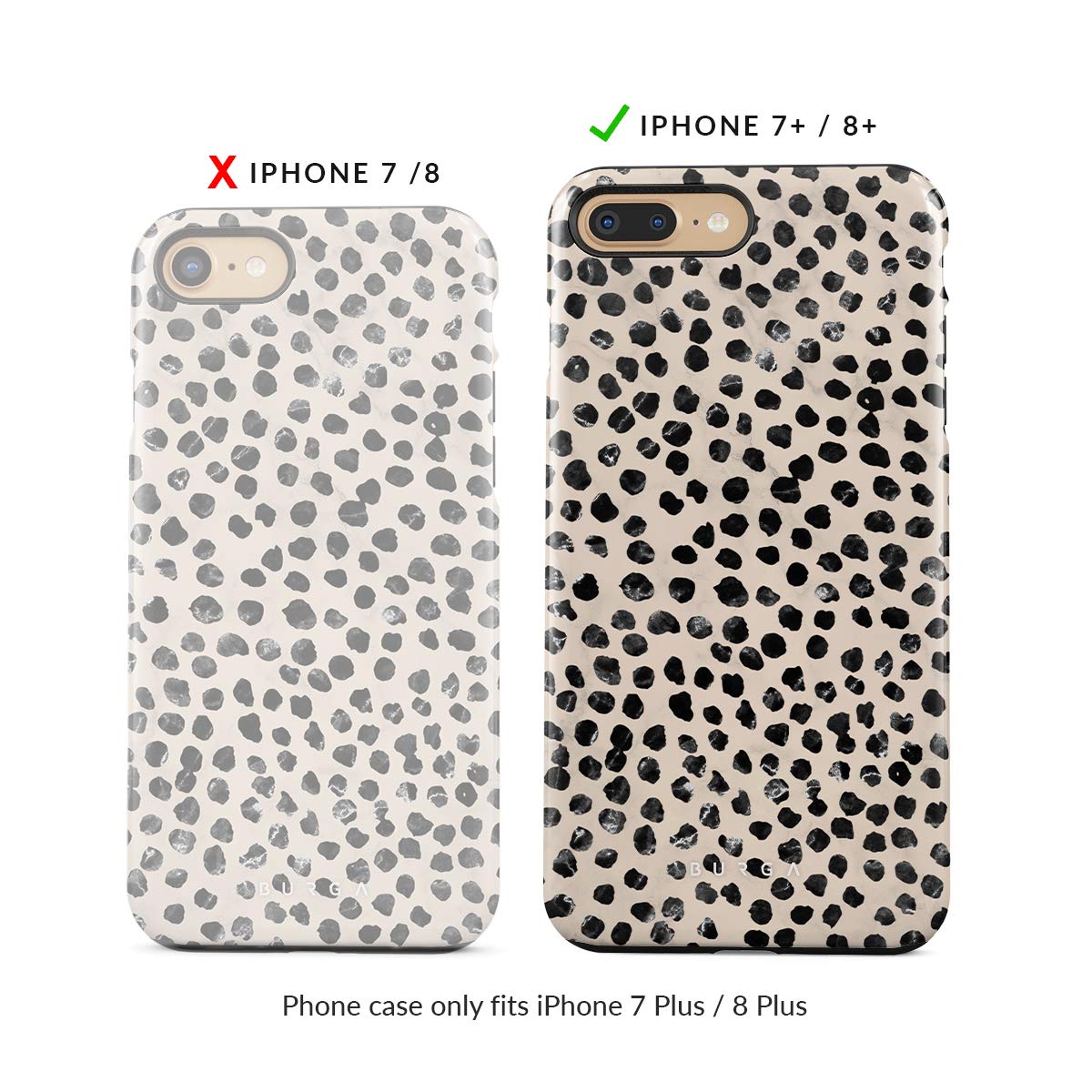BURGA Phone Case Compatible with iPhone 7 Plus / 8 Plus - Hybrid 2-Layer Hard Shell + Silicone Protective Case -Black Polka Dots Pattern Nude Almond Latte - Scratch-Resistant Shockproof Cover