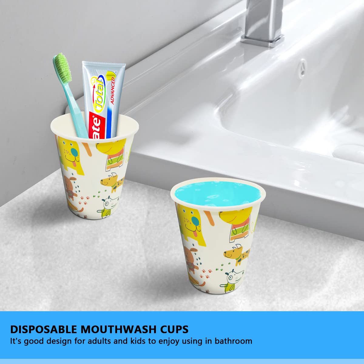 carnashow Colored Paper Cups Kids Disposable Cups Puppy Pattern Disposable Paper Cup Party Cups, 50 Pack - 9 oz.