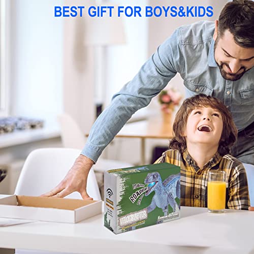 GAROERFA Remote Control Dinosaur Toys for Kids Boys 3 4 5 6 7,RC Walking Velociraptor,3D Eyes & Roaring Sounds, All in One:1 Big and 3 Small Dinosaurs