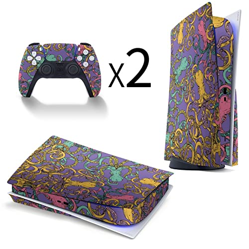 Colorful Octopus Full Protective Skin Cover Design Wrap Decal Sticker Compatible with PS5 Disk Version Console and Controller