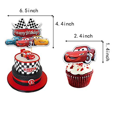 Cars Lightning McQueen Cake Topper and Cup Cake Topper for Kids Birthday Race Car Themed Cake Decorations