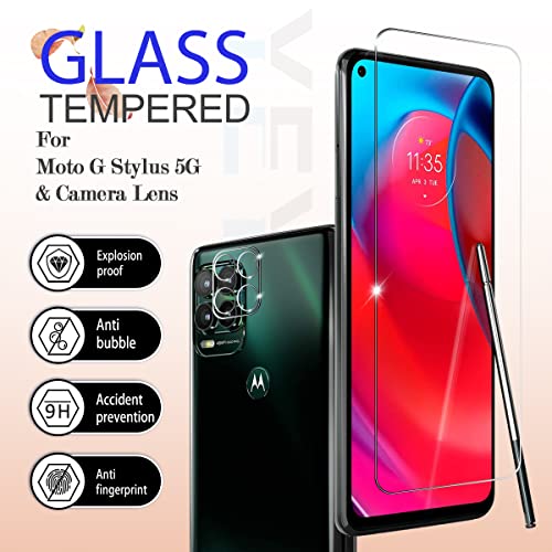 MOTO G Stylus 5G Premium Tempered Glass + Camera Lens Protectors By YEYEBF, [2 + 2 Pack] [Anti-scratch] [3D Glass] [Case-Friendly] Screen Protector
