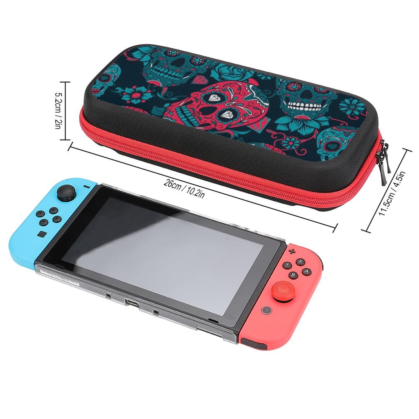 Colorful Sugar Skulls with Floral Switch Carrying Case Protective Hard Shell Portable Travel Pouch with 20 Game Cartridge