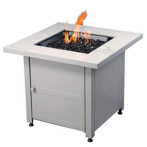 Endless Summer 30 Inch Square Outdoor 50,000 BTU LP Gas Fire Pit Table with Steel Mantel, Slate Finish, and Black Fire Glass, Gray
