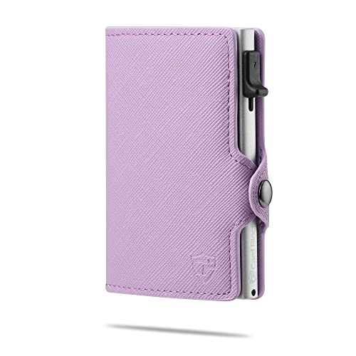 Card Blocr Womens Slim Wallet for Small Purses, Pop Up Wallet with Anti Theft RFID Blocking Credit Card Holder for Women in Soft Pink PU Saffiano Leather