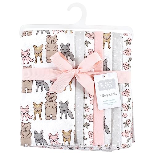 Hudson Baby Unisex Baby Cotton Flannel Burp Cloths 7-Pack, Wild Forest Pink, One Size