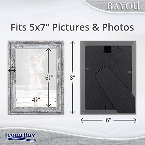 Icona Bay 5x7 Azure Gray Picture Frame, Cape Cod Style 5 x 7 Photo Frame, Table Top or Wall Mount, Bayou Collection
