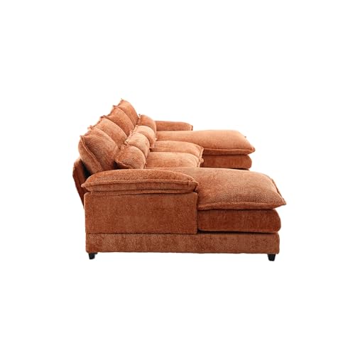 Eafurn Free Combination U Shaped Sectional Chaise Lounge,Velvet Upholstery Symmetrical Modular Solid Wood Legs,Convertible Sleeper Sofa & Couch Living Room Furniture Sets, Orange 110.63"