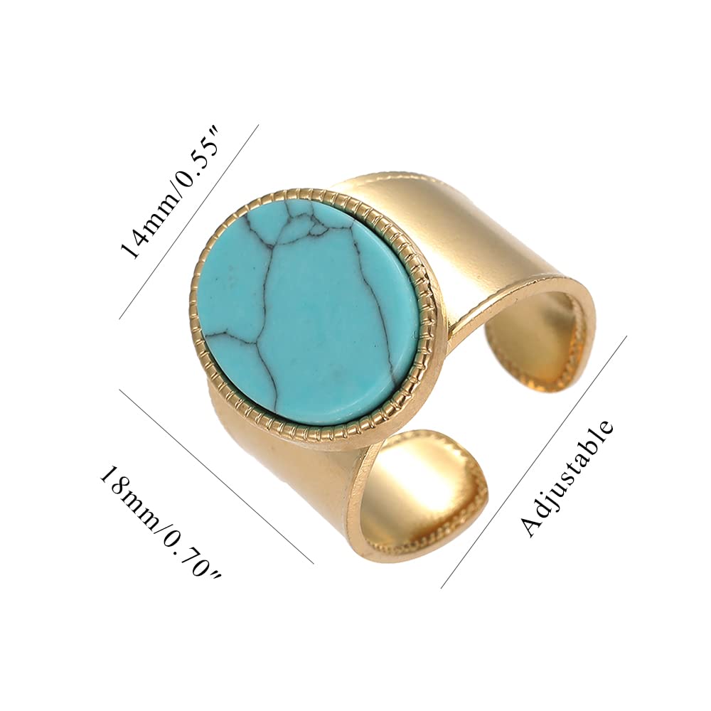 BLAVETI Stainless Steel Green Natural Turquoise Opening Ring,Statement Golden 18 K Plated Ring,for Jewelry Adjustable for Women Men Gift