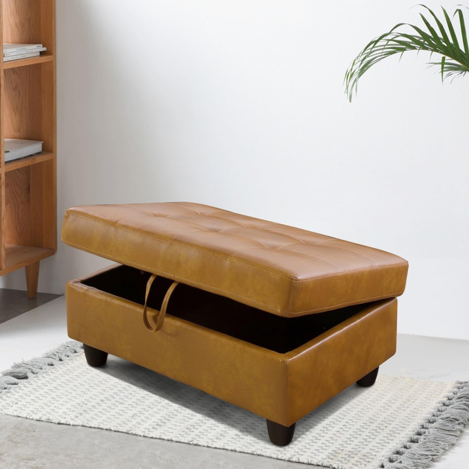 Caberryne Square Storage Ottoman,Storage Ottoman with Lid Lifting Function for Living Room Furniture Ginger,Oversized Tufted Storage Coffee Table,Blanket Storage for Living Room/Bedroom/Office