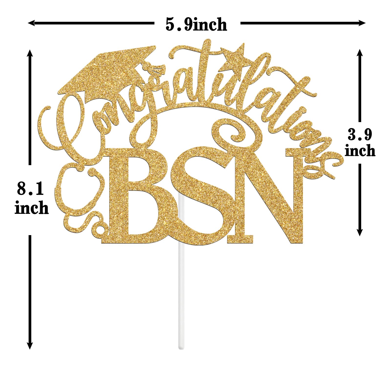 Ferburitar Congratulations BSN Cake Topper, Congrats Nurse/RN Cake Decor, 2025 Nursing School Grad Graduation Party Decorations Supplies, Gold Glitter