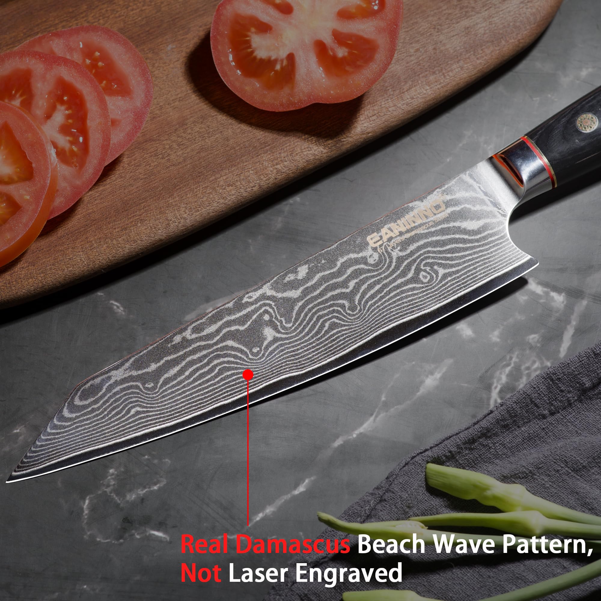 EANINNO Damascus Chef Knife 8 Inch Japanese Kitchen Knife, Sharp Professional Chefs Knife 67 Layers High Carbon Damascus Stainless Steel Vg10 Cutting Knife