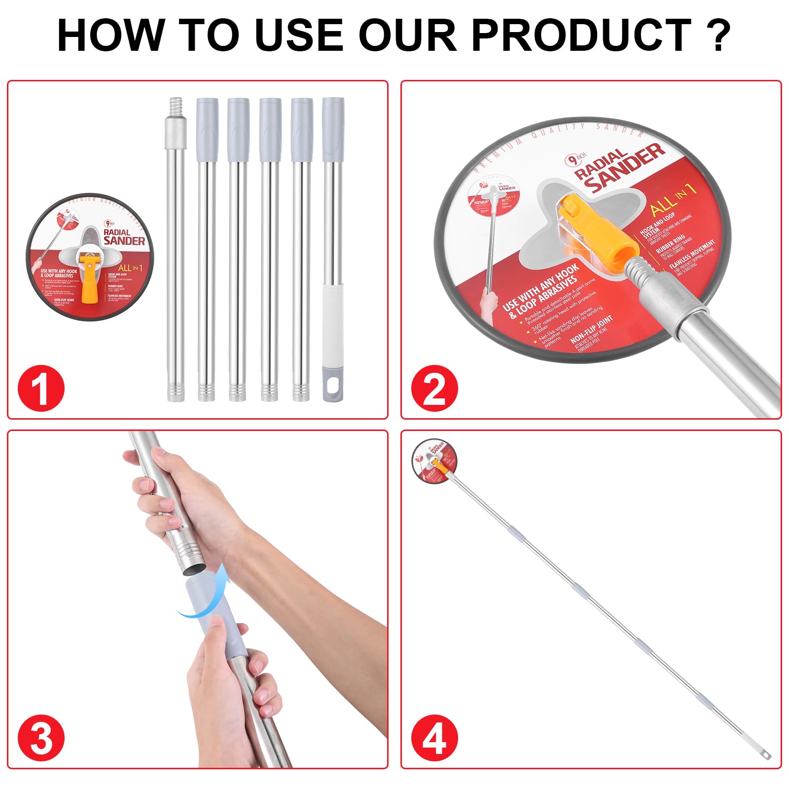 Drywall Pole Sander, 86 inch Drywall Sander With Extension Pole, Manual Hand Drywall Sander with Extension Pole for Painting Projects, Includes 5pcs Sanding Sheets (80, 100, 120, 180, 240 Grit)