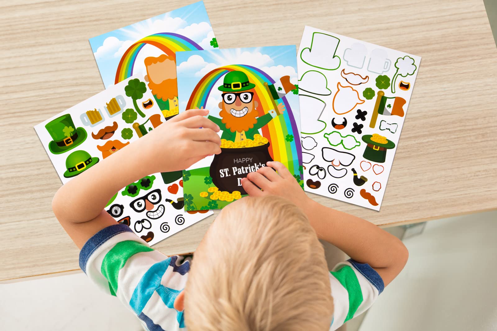 SICOHOME St. Patrick's Day Craft Sticker for Kids 12pcs Make Your Own Leprechaun Face Stickers St. Patricks' Day Party Game Activities for Kids Party Supplies Classroom Activities
