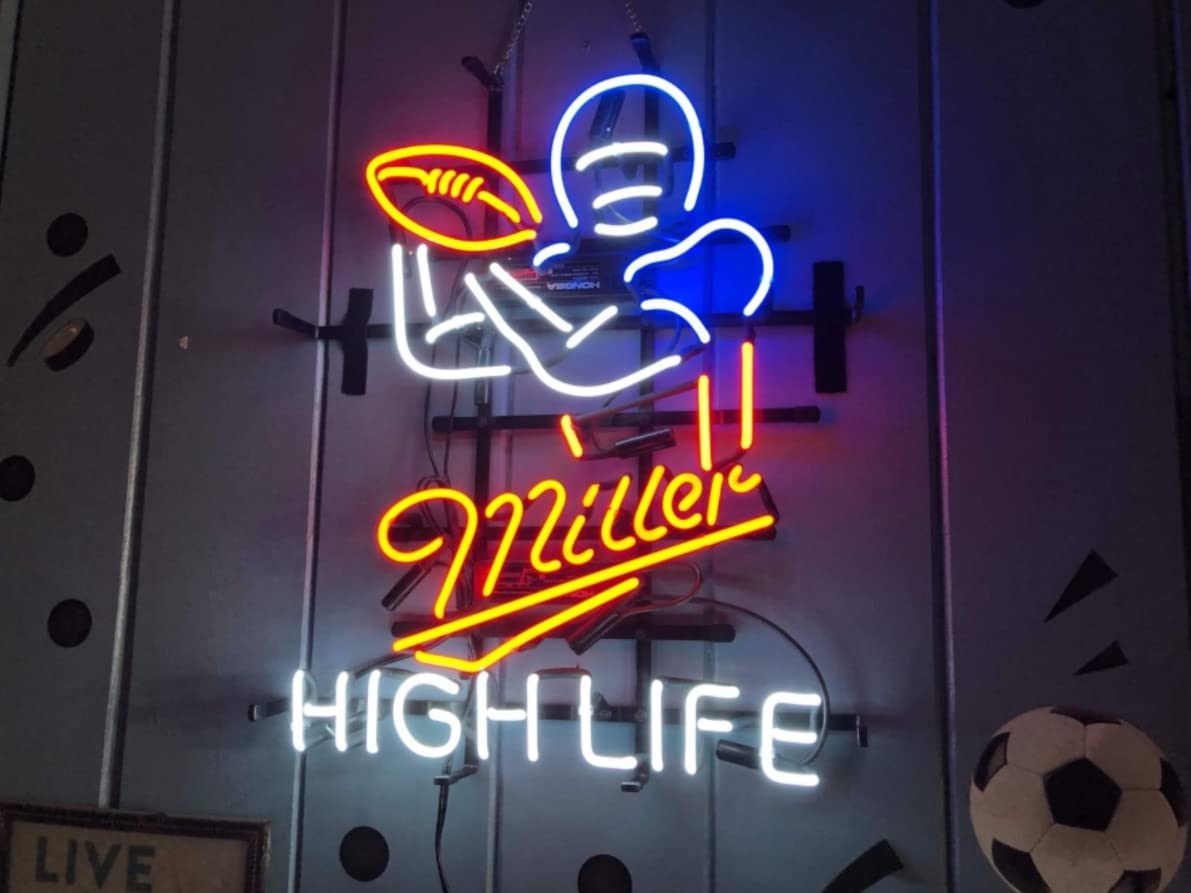 Queen Sense 20"x16" Miller High Life FootBall Neon Sign Light Man Cave Bar Pub Beer Gift Neon Lamp A120MHLFB