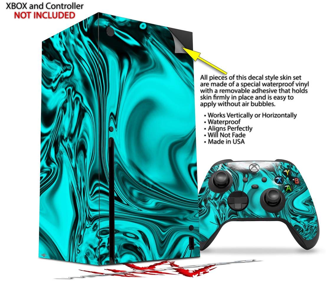 WraptorSkinz Skin Decal Vinyl Wrap compatible with the XBOX Series X Console and Controller - Liquid Metal Chrome Neon Teal (GAMING CONSOLE NOT INCLUDED)
