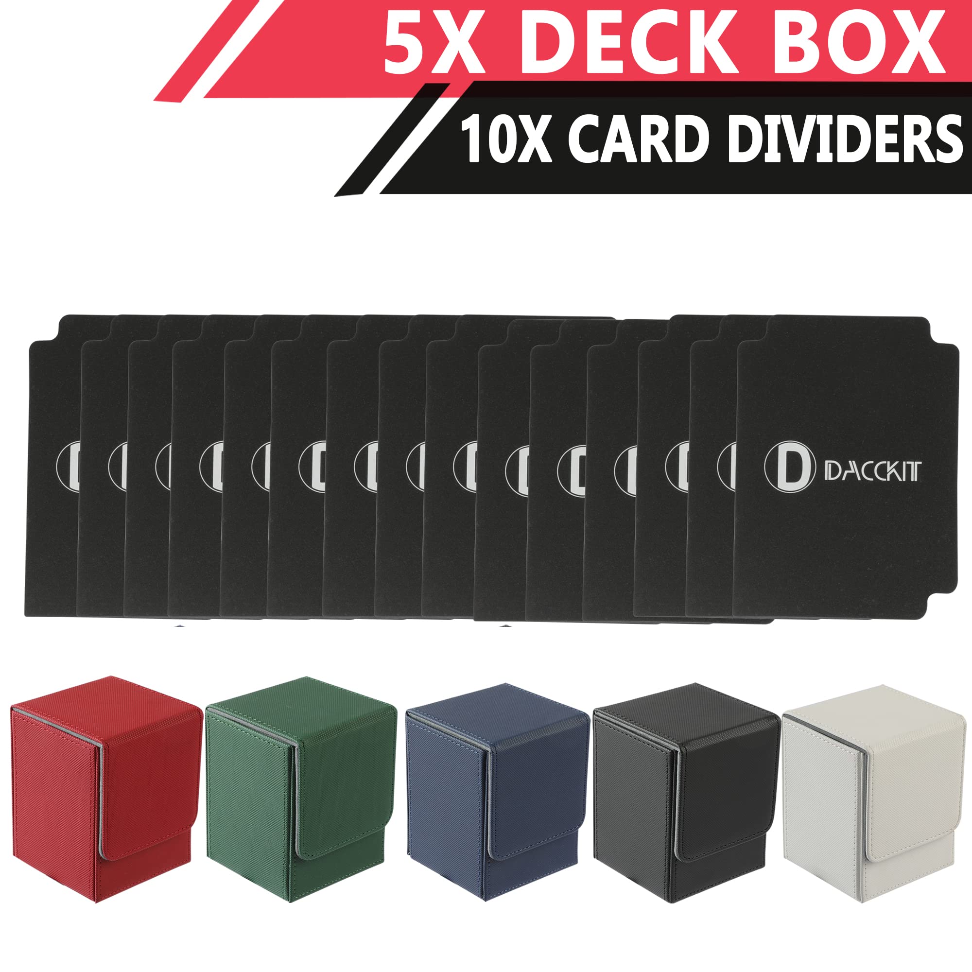 Card Deck Boxes for MTG Commander Decks, Leather Deck Card Case for 100+ Sleeved Card Compatible with Magic The Gathering Deck (Includ 5x Card Deck Box, 10x Card Dividers)