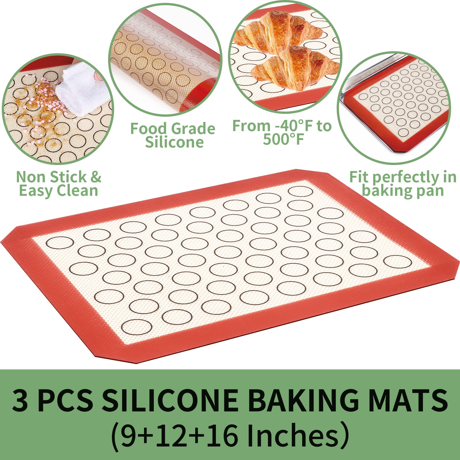 CEKEE Baking Sheet with Rack Set of 9 (3 Cookie Sheets + 3 Baking Racks + 3 Mats), Stainless Steel Baking Sheet Cooling Rack with Baking Mat Set, Baking Pans Set - Heavy Duty & Dishwasher Safe