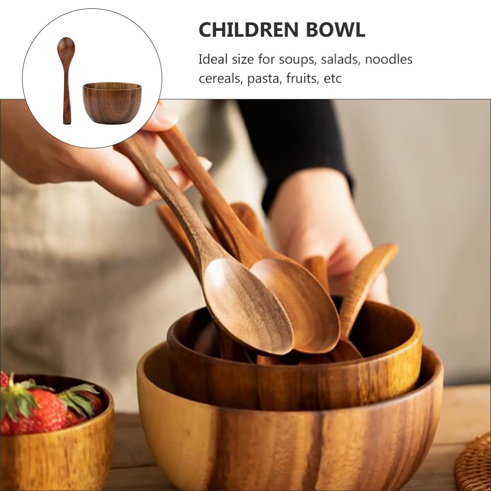 Cabilock 1 Set Acacia Wood Rice Bowl Spoon Kit Fruits Bowl Decorative Wood Bowl Snacks Serving Bowl Noodle Bowl for Salad Fruits Pasta Nuts Snacks (Small)