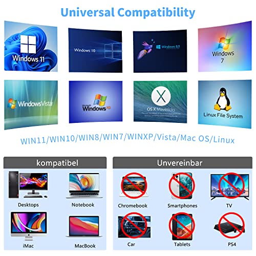LPUNCD External CD/DVD Drive for Laptop USB 3.0 & Type-C,External CD DVD Burner CD/DVD+/-RW Rewriter for Laptop, Desktop, iMac, MacBook, Compatible with Windows 11/10/XP/8/7/Vista/Linux/MacOS, Black