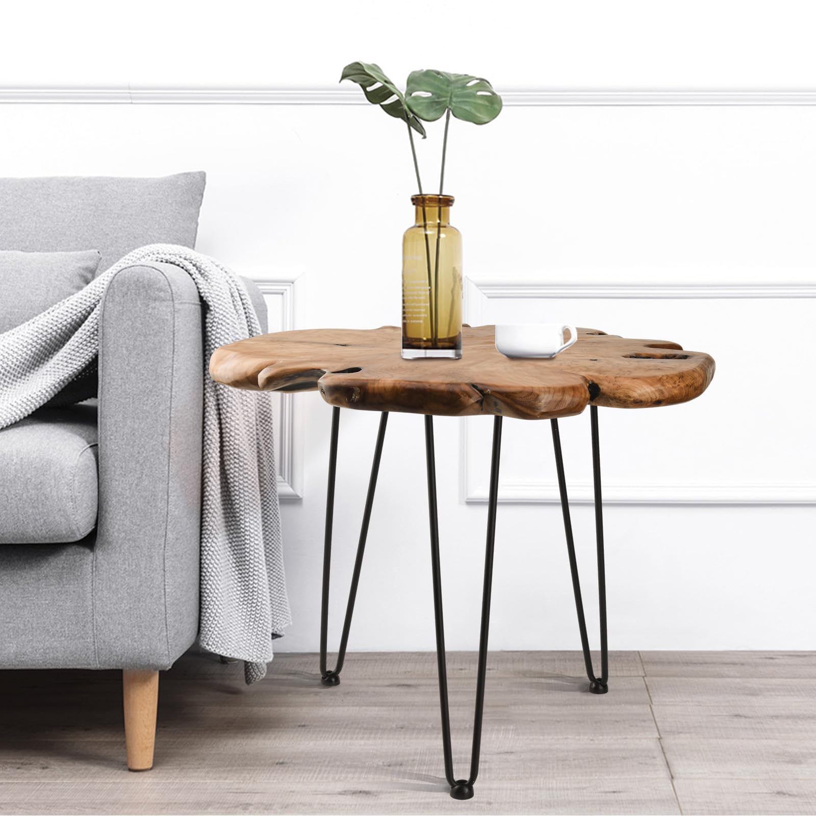 HOEGMST 23.6 Inch Live Edge Side Table, Wood Freeform Small End Table with Waterproof, Rustic Accent Table Unique for Living Room, Bedroom, Home