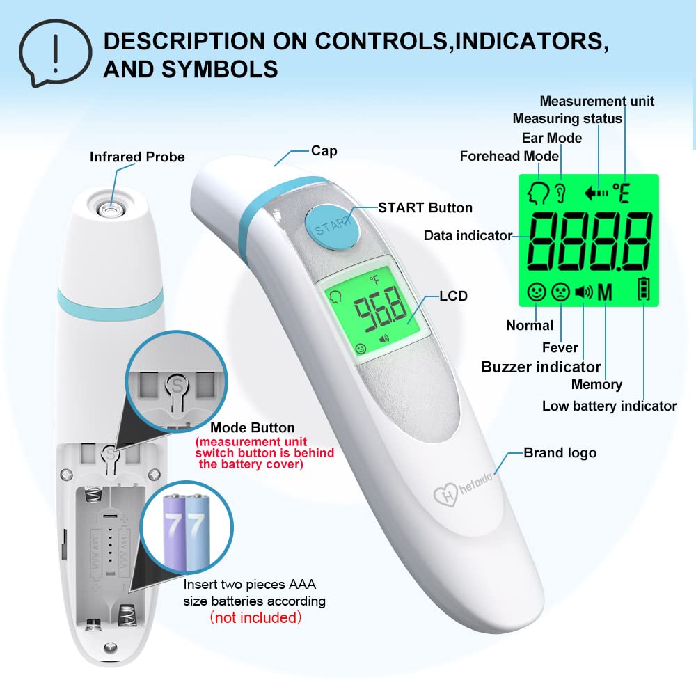 Forehead Thermometer for Adults, 4 in 1 Ear Thermometer for Kids, No Touch Baby Thermometer, Digital Thermometer with Fever Alarm and Object Measurement - Fast, Reliable and Accurate (White)