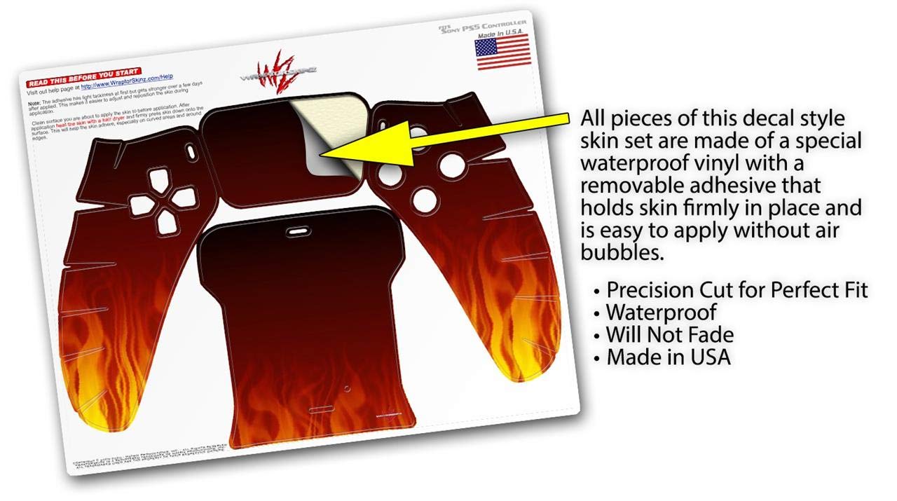 WraptorSkinz Skin Wrap compatible with Sony PS5 DualSense Controller Fire on Black (CONTROLLER NOT INCLUDED)