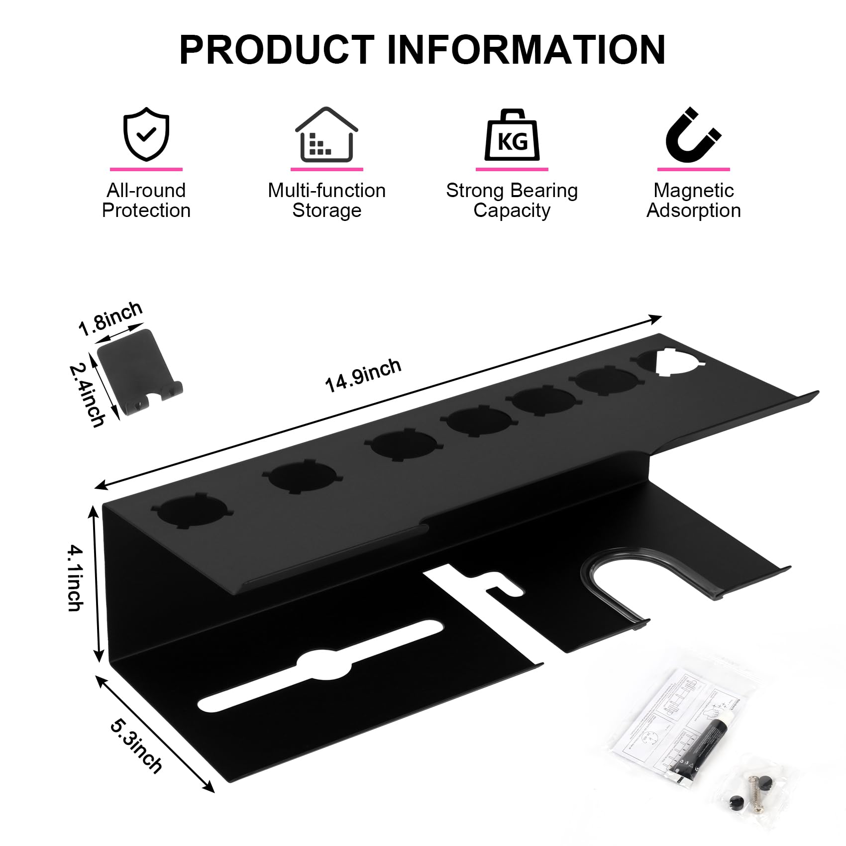 Dreamoon Wall Mount Holder for Dyson Airwrap Styler, Storage Holder for Dyson Hair Dryer Curling Iron Accessories, Organizer Storage Rack with Hooks for Bathroom Bedroom
