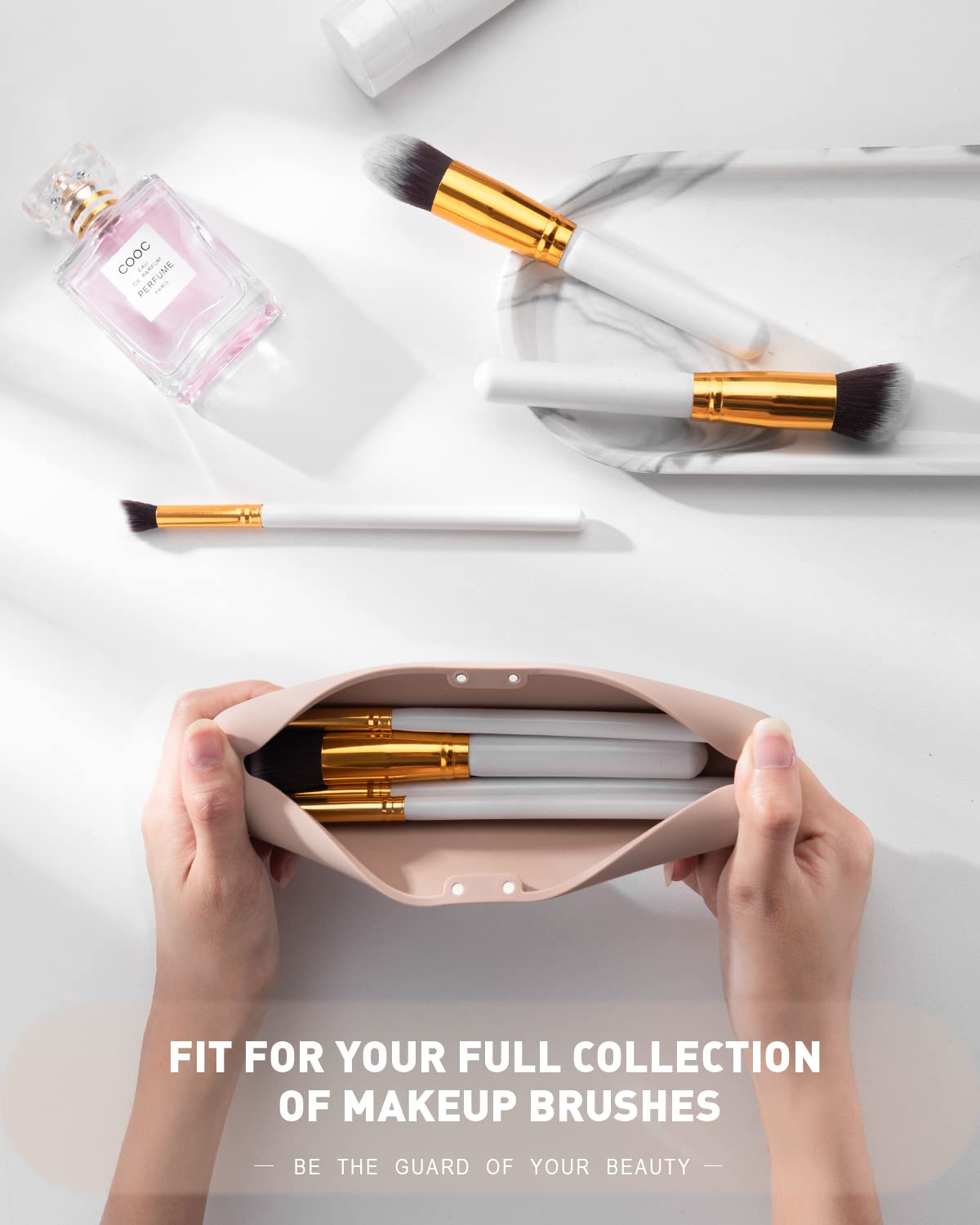 CORNERIA Travel Makeup Brush Case with Magnets lock, Portable Makeup Brush Cosmetic Holder, Soft and Comfortable Makeup Brush Organizer, Fashionable and Beautiful Cosmetic Brush Bag