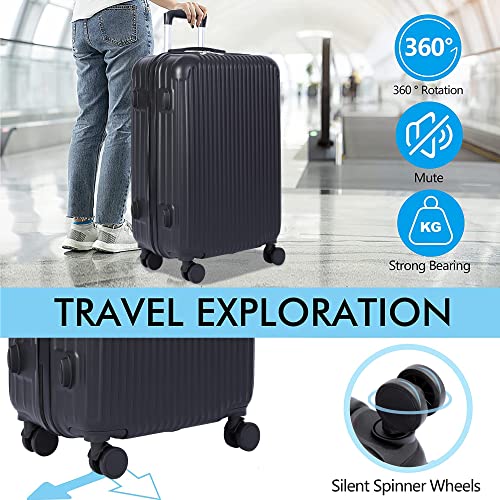 Fujampe 3 Piece Luggage Set Lightweight Hardshell Suitcases 20", 24", 28" Durable PC+ABS Hardside Luggage Sets, Double Spinner Wheels, TSA Lock Ideal for Travel - Black