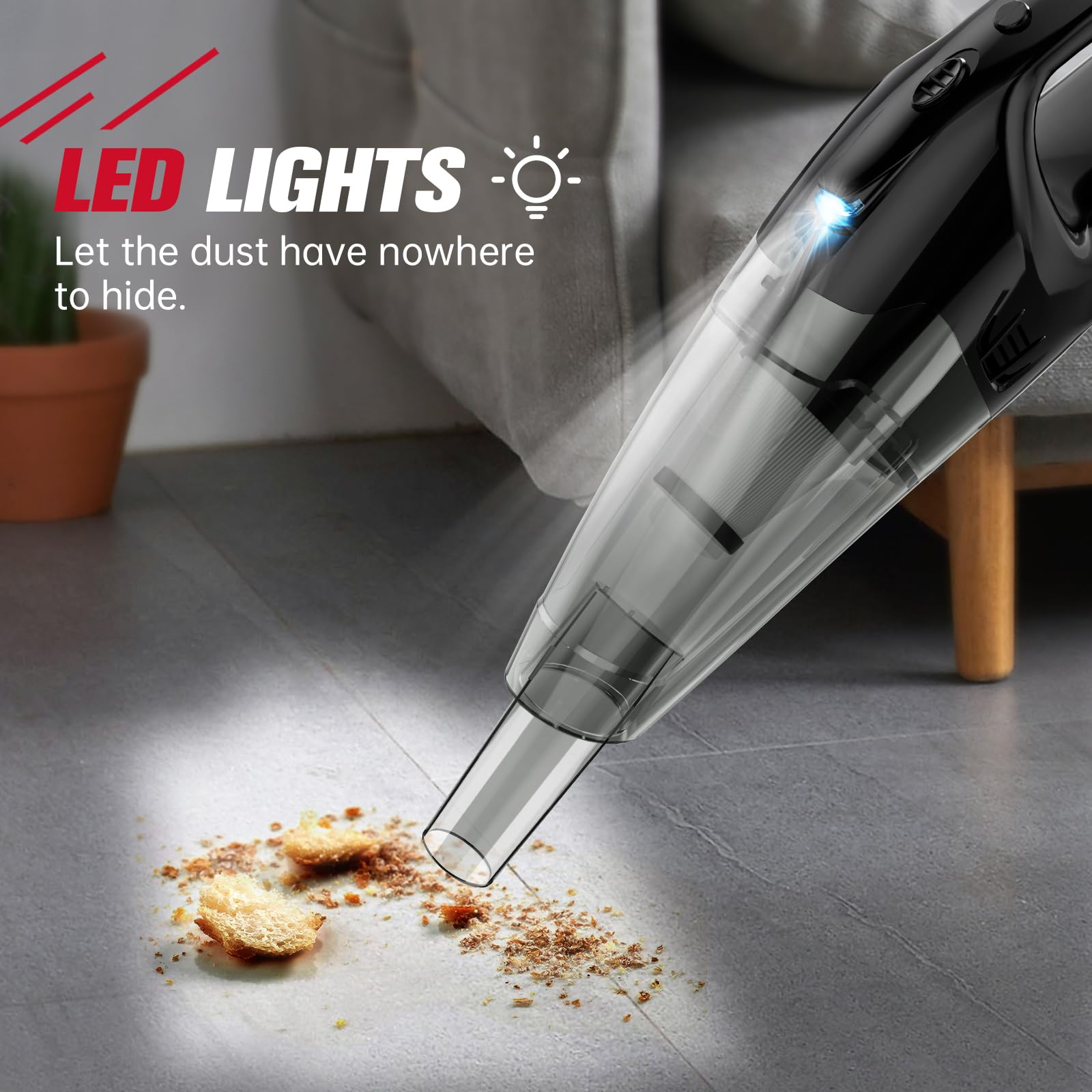BSRCO Handheld Vacuum Cordless Rechargeable with LED, Lightweight Hand Vacuums Dust Busters Cordless Rechargeable, Hand Vacuum for Car/Home/Pet