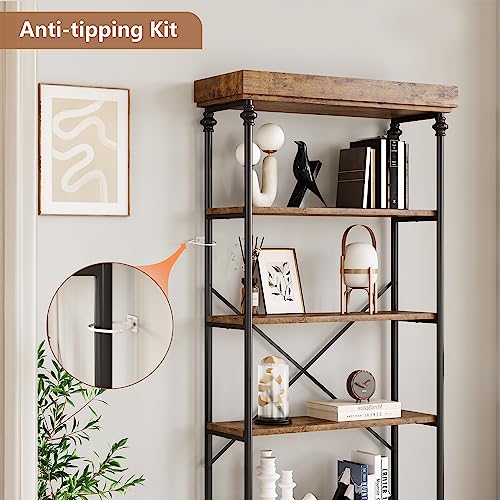 IDEALHOUSE Industrial Bookshelf Wood Bookcase 6 Tier Storage Open Rack Shelf Metal Frame Rustic Tall Standing Bookshelves Large Vintage Display Rack for Bedroom,Living Room and Home Office