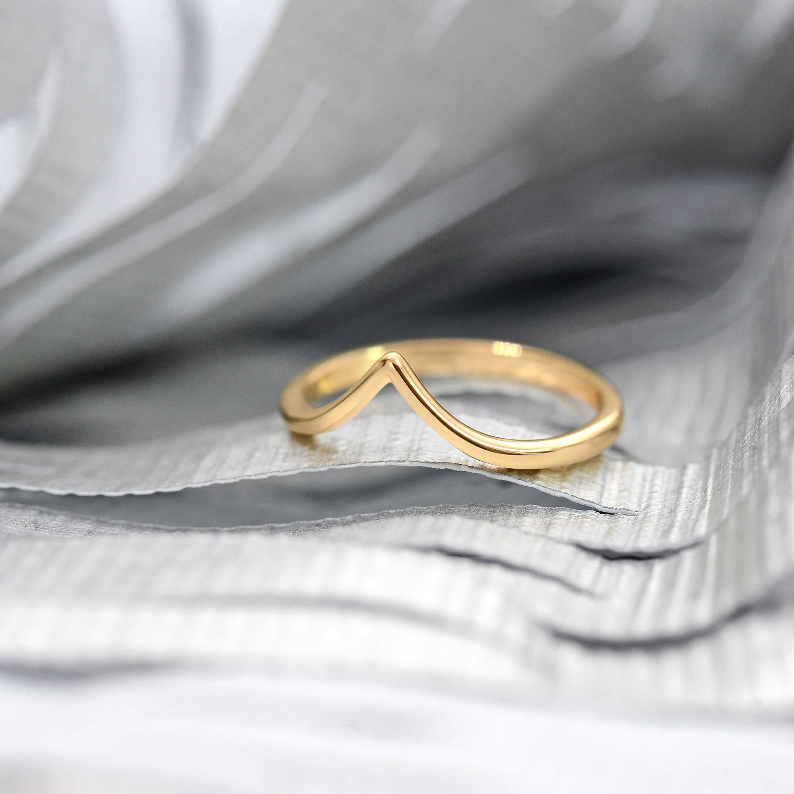 Befettly Gold Dainty V Minimalist Ring Sterling Silver Open Bar CZ Eternity Bands Circle Adjustable Ring for Women(V-7)
