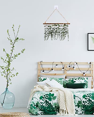 MOVNO Eucalyptus Wall Hanging Decor - Artificial Cute Boho Wall Decor, Fake Eucalyptus Leaves Greenery with Wooden Stick for Living Room, Office, Nursery, Kitchen, Bedroom Wall Farmhouse Decoration-B
