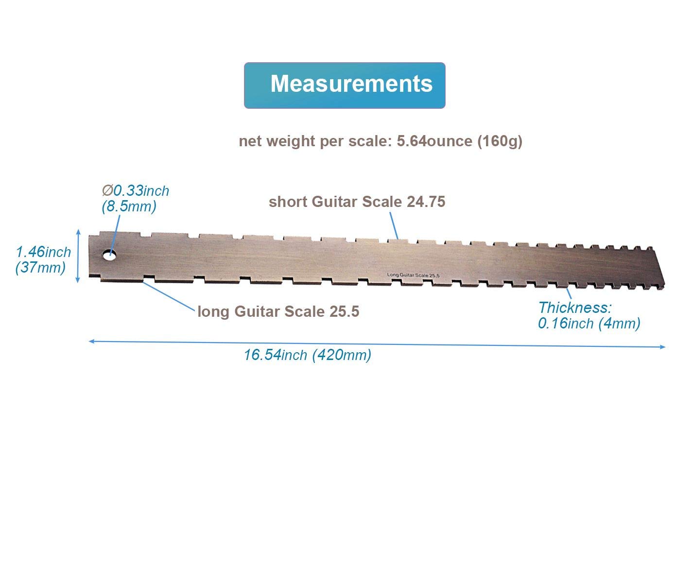 Notched Guitar Neck Straight Edge, Dual-scale Guitar Repair Tool for Scale Length 24.75in and 25.5in, Aluminium Guitar Fretboard Leveling Kit,Guitar Maintenance Tool for Luthiers, Bronze
