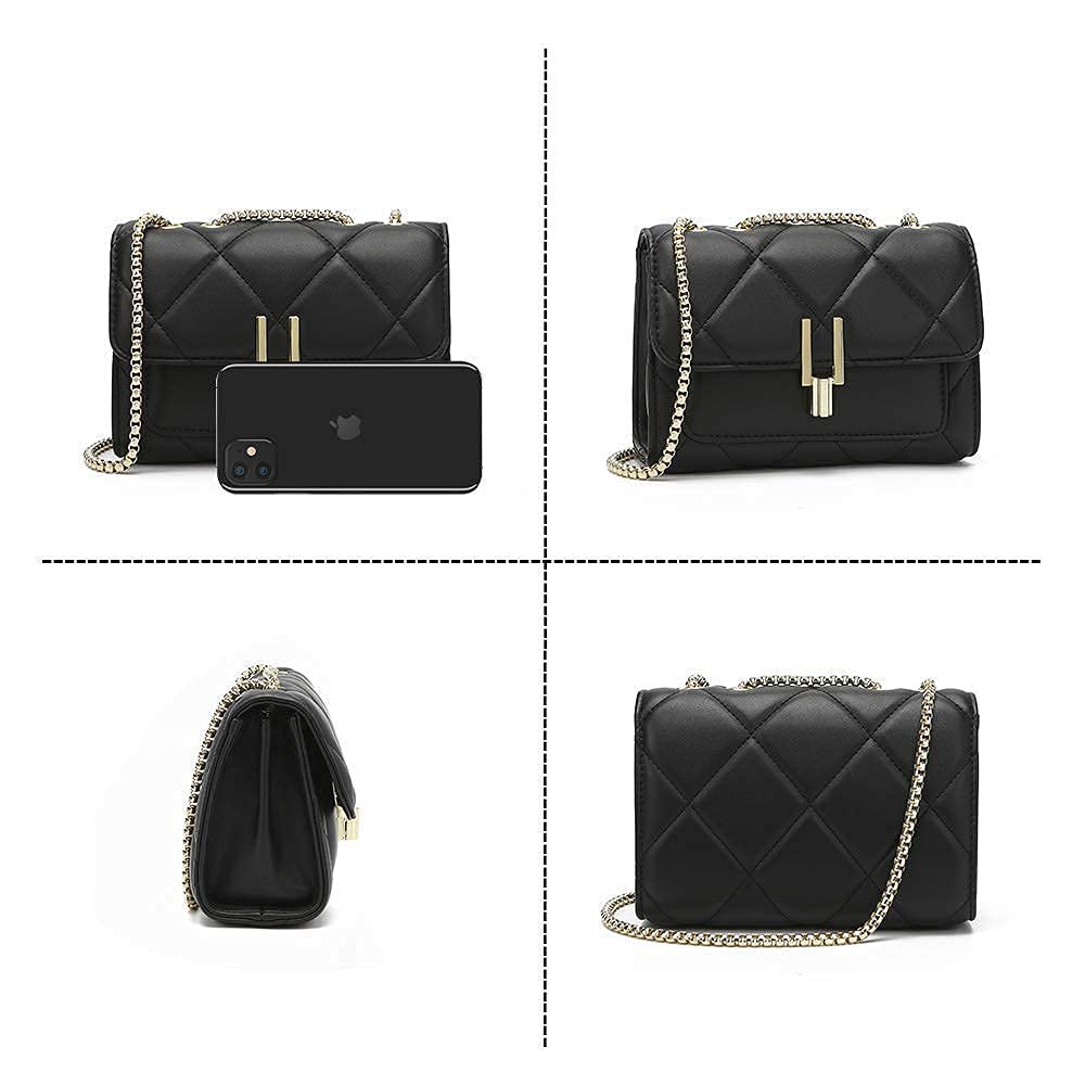 Nother Crossbody Bags for Women Quilted Shoulder Purses and Handbags Lattice Texture with Chain Strap (Black)