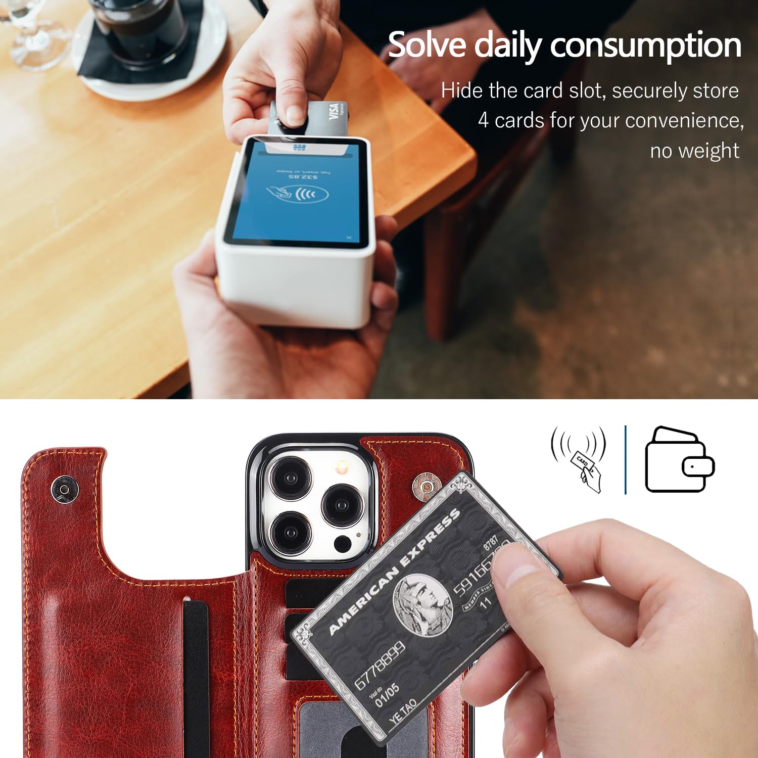 Bstozalle for iPhone 15 Pro Max Wallet Case with Card Holder, PU Leather Kickstand Card Slots Back Flip Case, Double Magnetic Clasp Shockproof Cover 6.7" - Blue