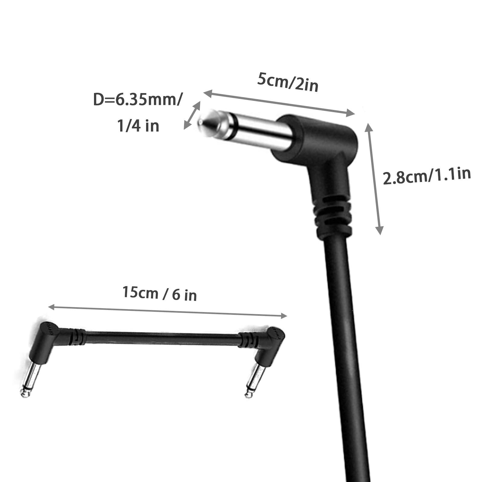Cheerock 3Pcs Guitar Patch Cables, 6 Inch Guitar Patch Cable, 1/4" TS Right Angle Guitar Effect Pedal Cables, Low Noise and High Fidelity