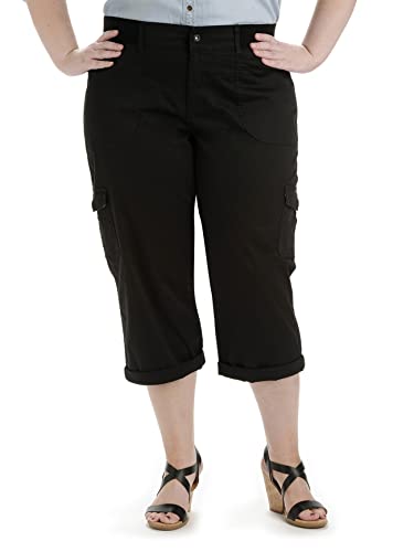 Lee Women's Size Relaxed Fit Austyn Knit Waist Cargo Capri Pant, Black, 24 Plus