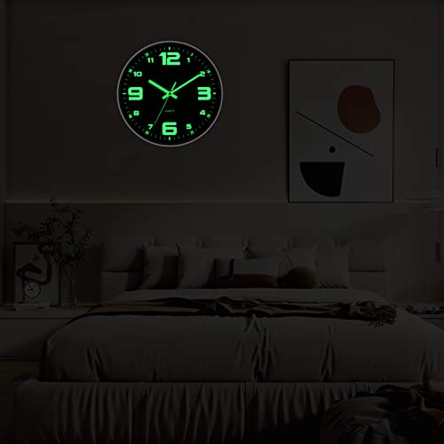 kinatime Wall Clocks Battery Operated - Glow in The Dark Wall Clock Non-tick 12 inch Silent Wall Clock for Bedroom Living Room and Office Decor