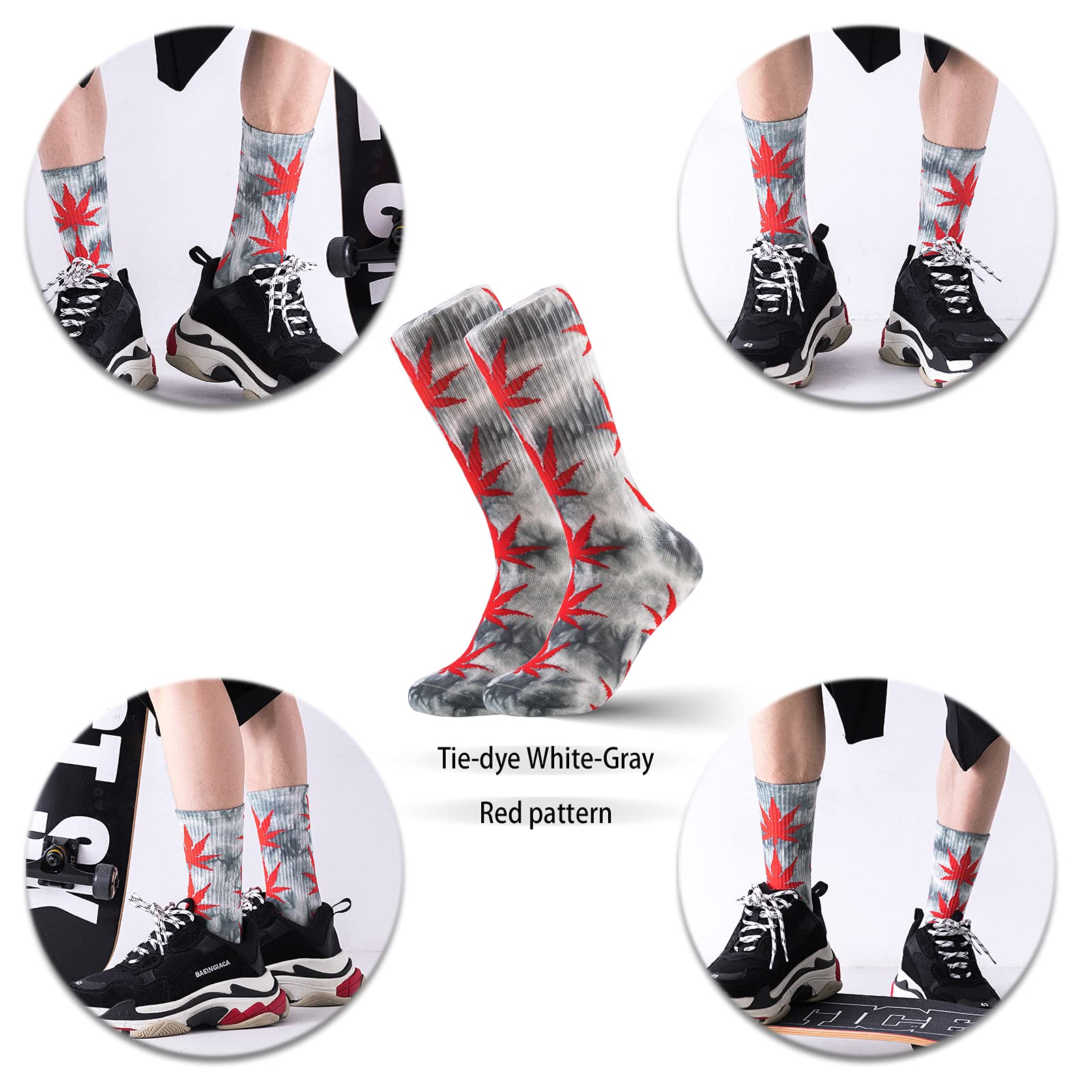 CAPER 5 Pairs Tie Dye Long Socks, Crazy Pattern Design High Crew Hip-hop Socks Gifts, Unisex…