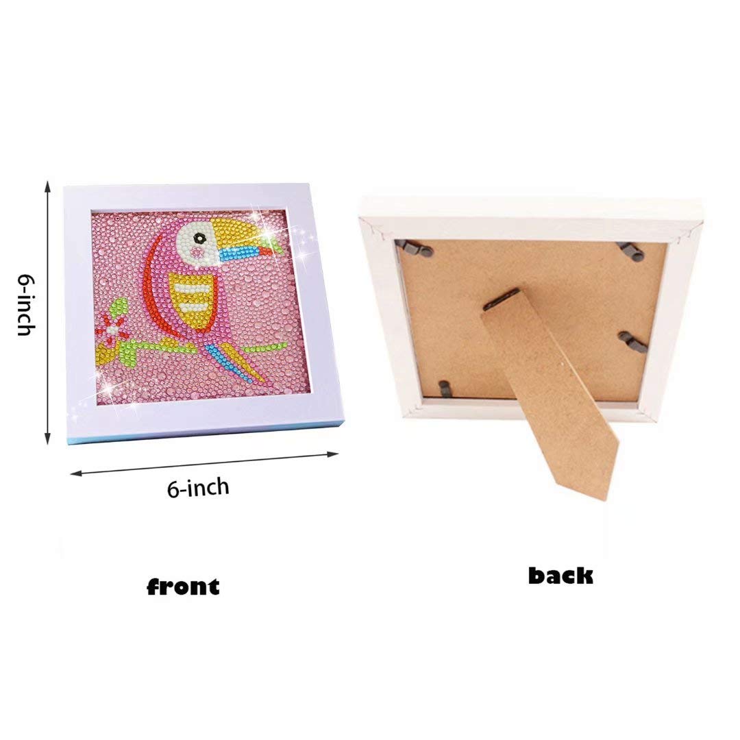 OLLULL Kids Diamond Painting Mosaic Sticker Art Kits with Wooden Frame Parrot